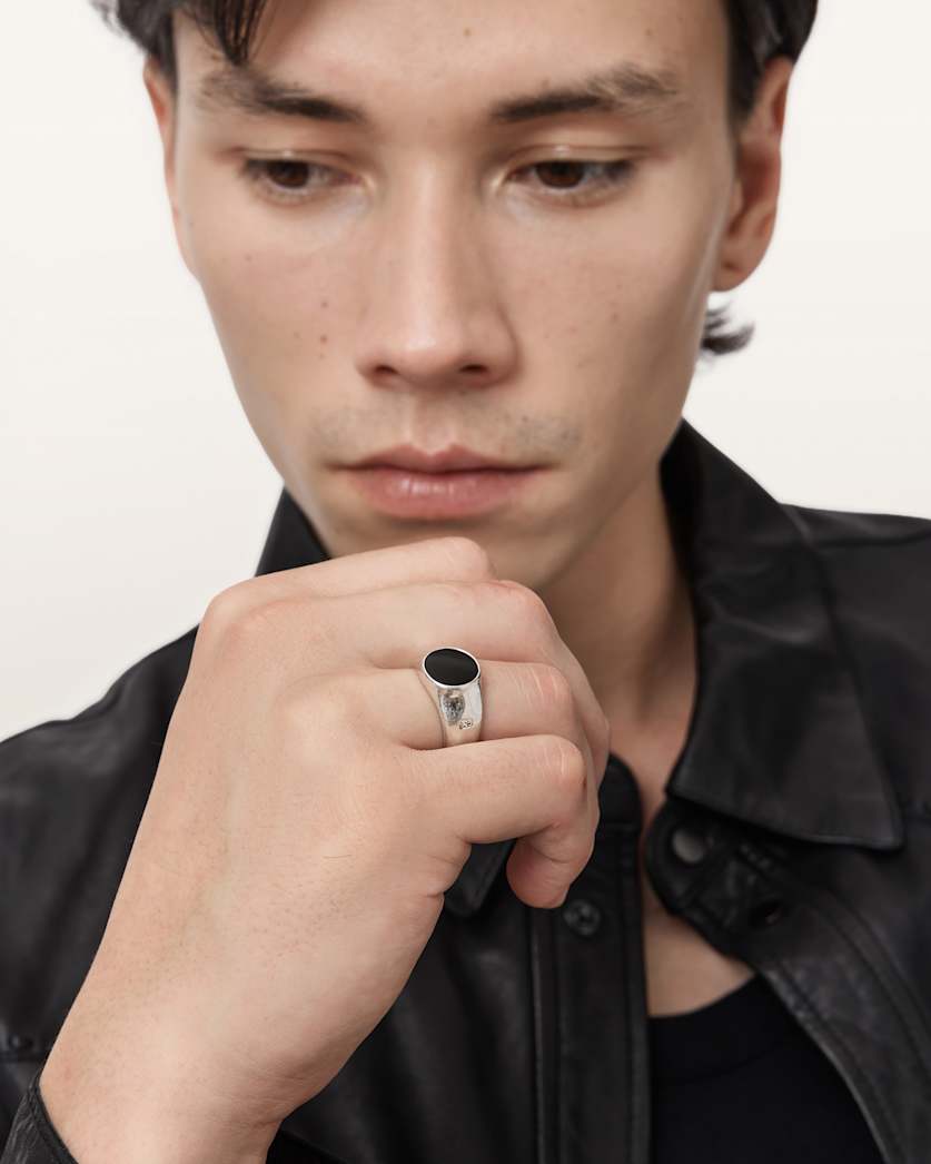 Spike Onyx Stone Ring WARM SILVER/BLACK | ALLSAINTS FR